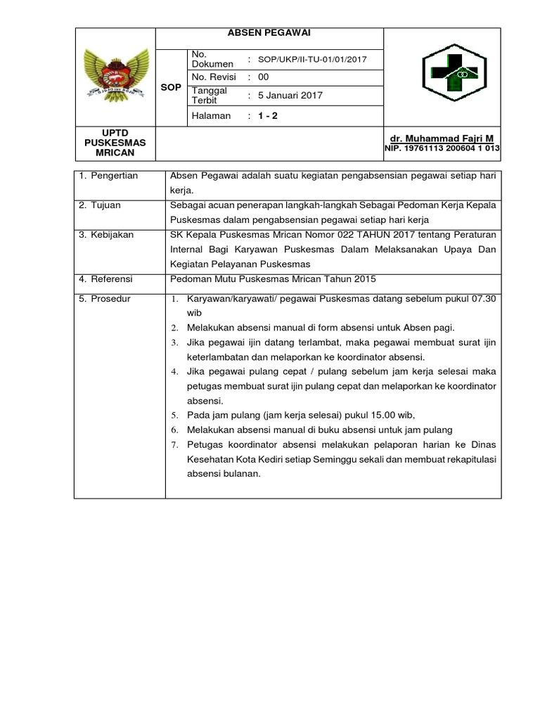 1 Sop Absen Pegawai | PDF