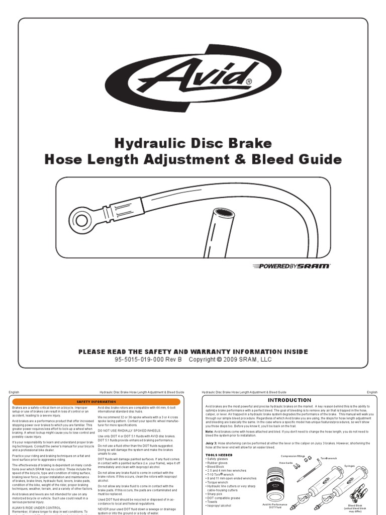 Avid Elixir Bleed and Hose Leght Adjustment Guide | PDF | Brake | Nut ...