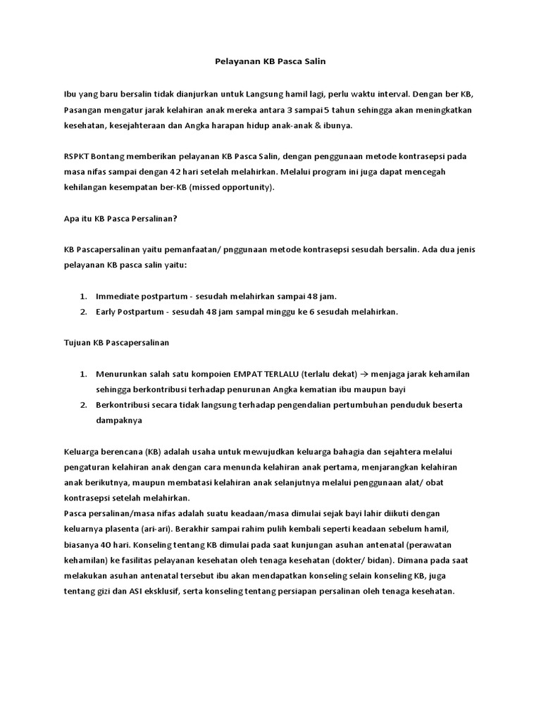 Pelayanan KB Pasca Salin | PDF