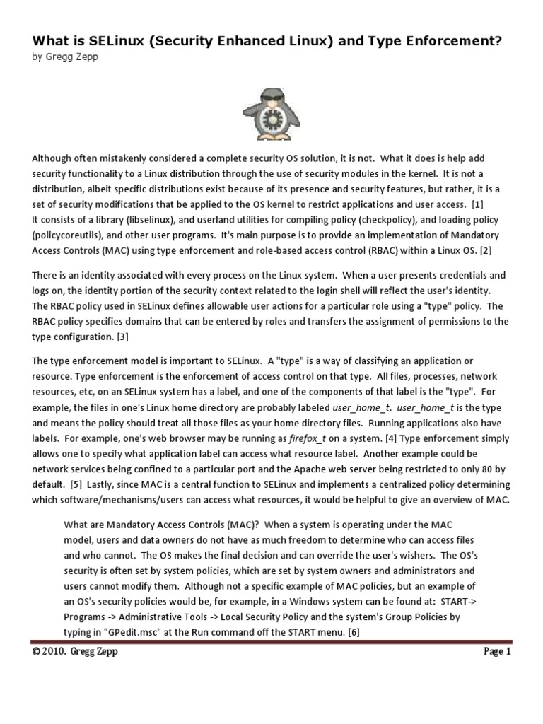 What Is Selinux And Type Enforcement Pdf Operating System Technology System Software 