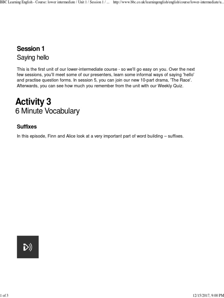 BBC Learning English - Course - Lower Intermediate - Unit 1 - Session 1 ...