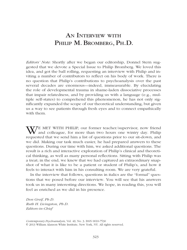 Philip Bromberg Interview | PDF | Psychoanalysis | Psychotherapy
