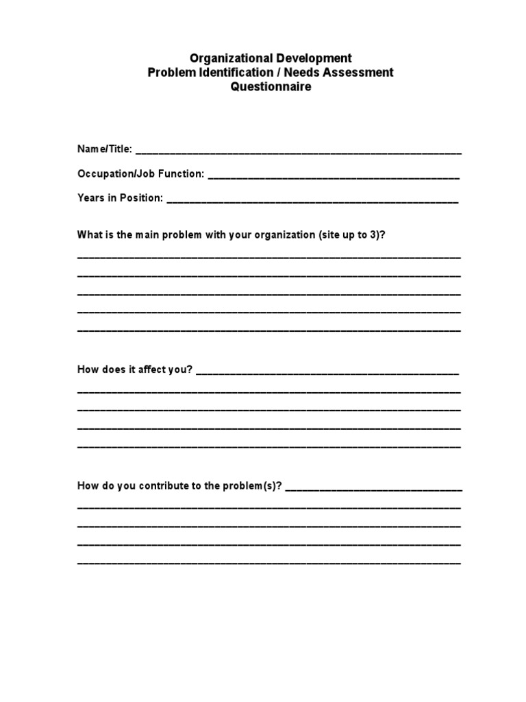 Organizational Development Questionnaire | Needs Assessment ...