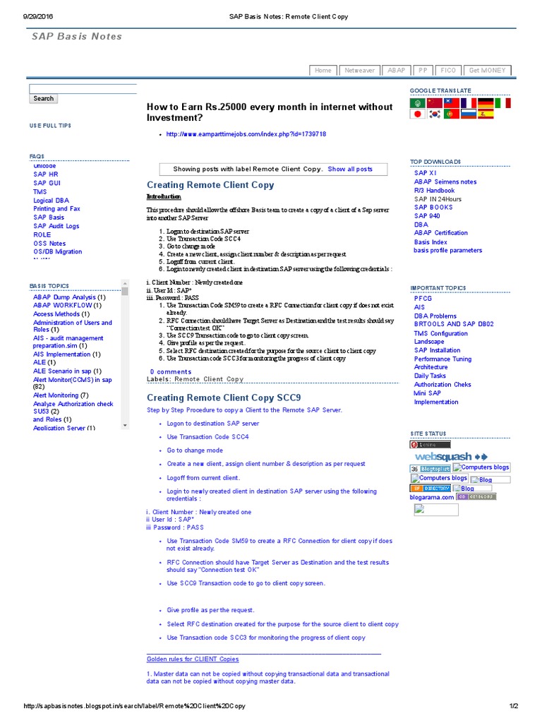 SAP Basis Notes - Remote Client | PDF | Login | Server (Computing)