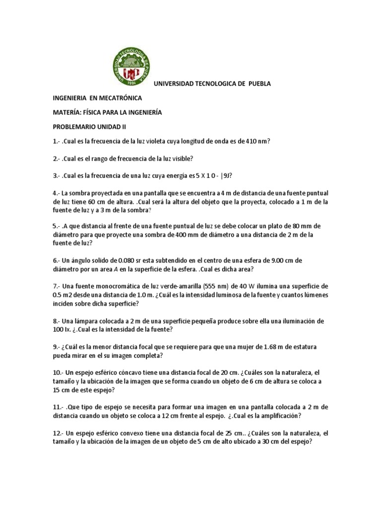 Problemario II | PDF | Espejo | Ligero