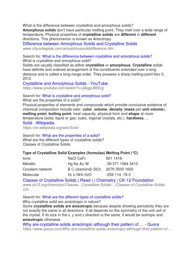 Difference Between Crystalline And Amorphous Difference Amorphous Vs.