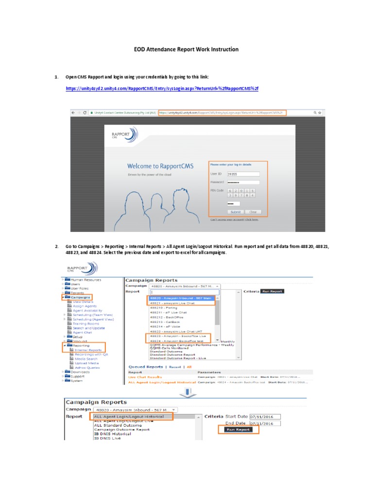 EOD Attendance Report Work Instruction | PDF