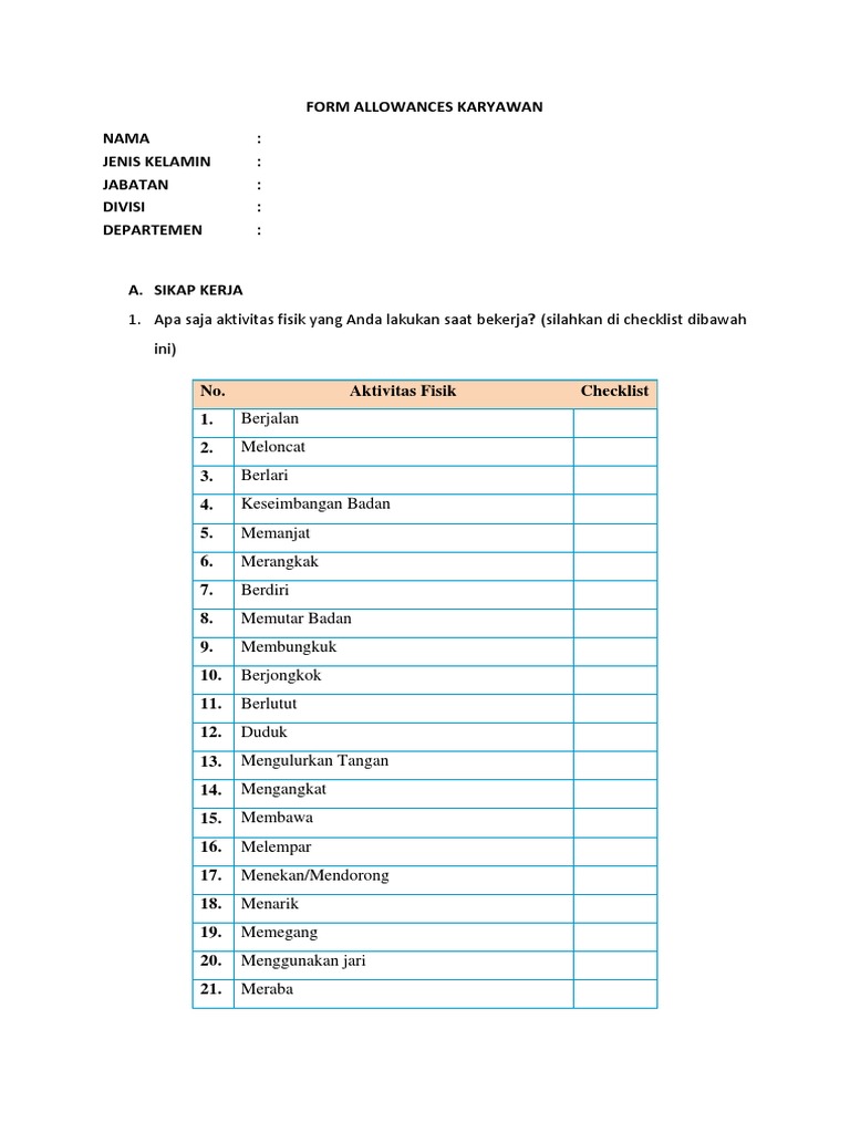 Form Allowances Karyawan | PDF