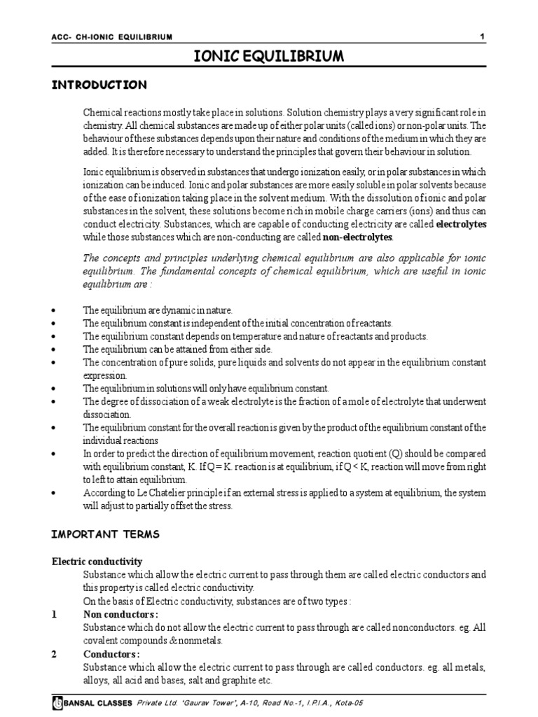 Ionic Equilibrium | PDF | Dissociation (Chemistry) | Acid