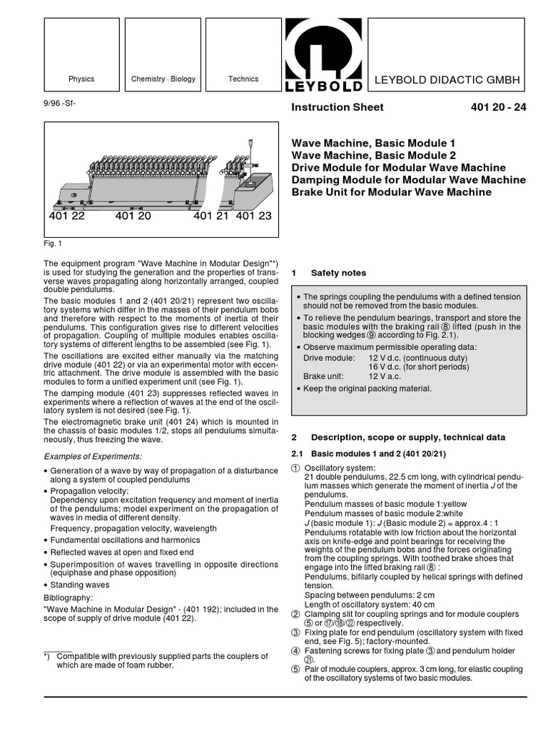 Leybold Didactic GMBH Instruction Sheet 401 20 - 24: Physics Chemistry ...