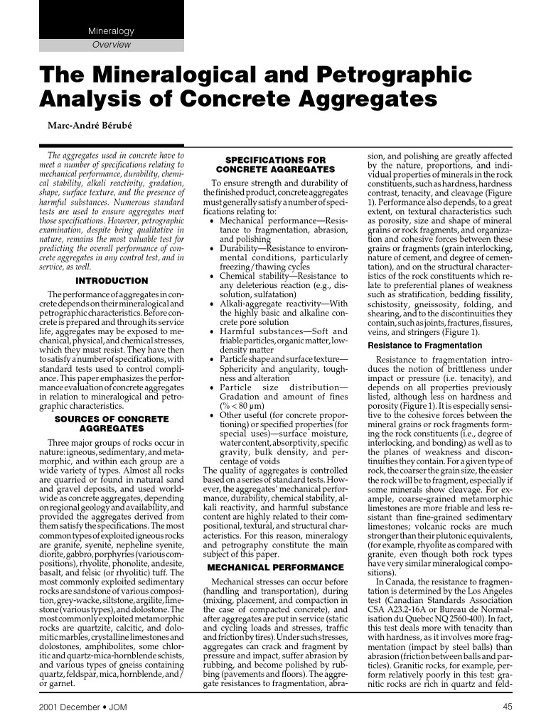 The Mineralogical and Petrographic Analysis of Concrete Aggregates ...