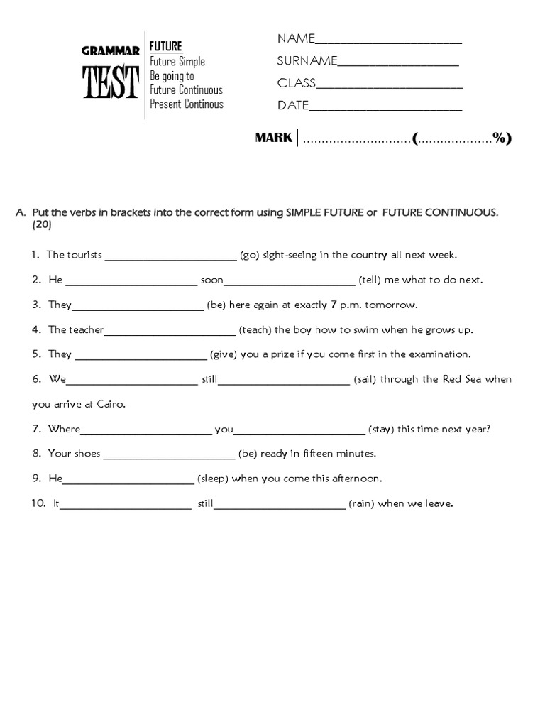 Future Tenses TEST | PDF | Grammatical Tense
