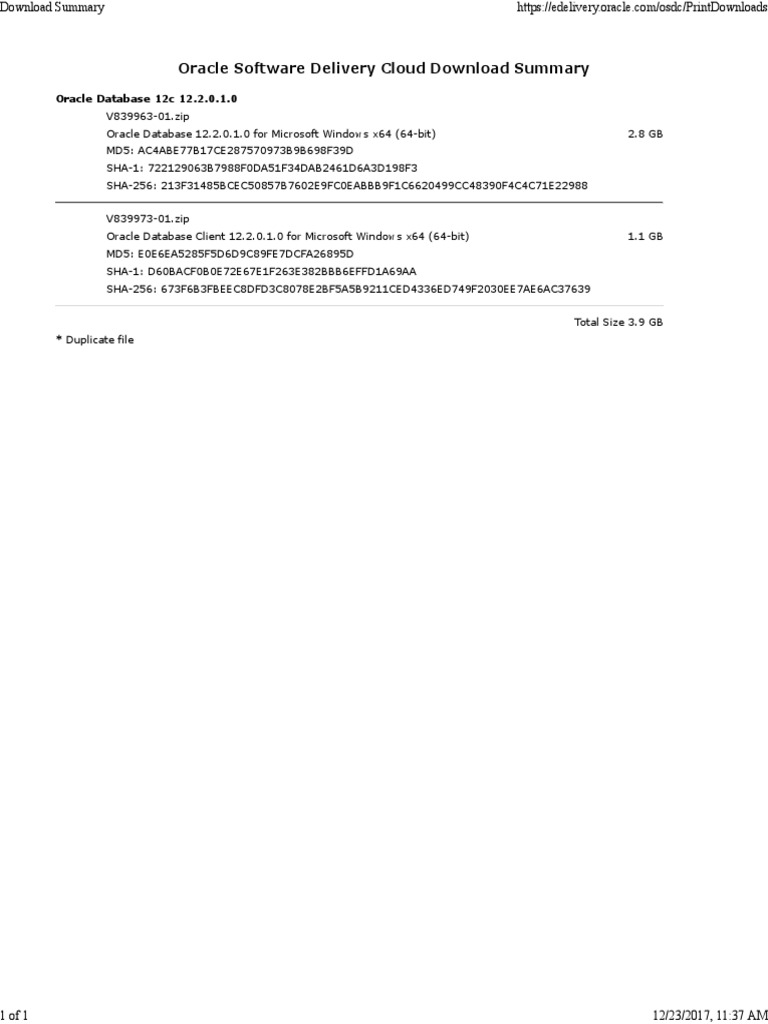 Oracle Database 12c - Download Summary | PDF