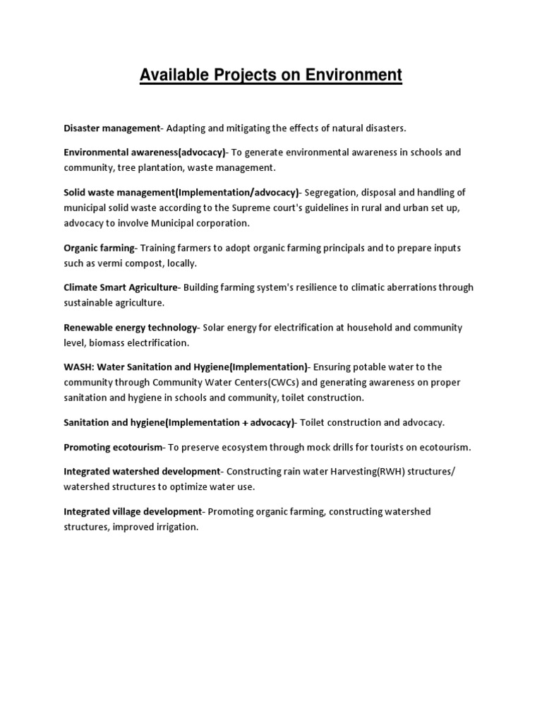 Available Projects On Environment | PDF