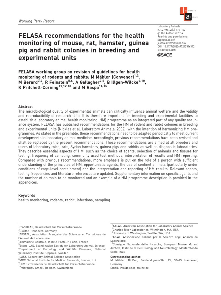 FELASA Health Monitoring Guidelines | PDF | Animal Testing | Infection
