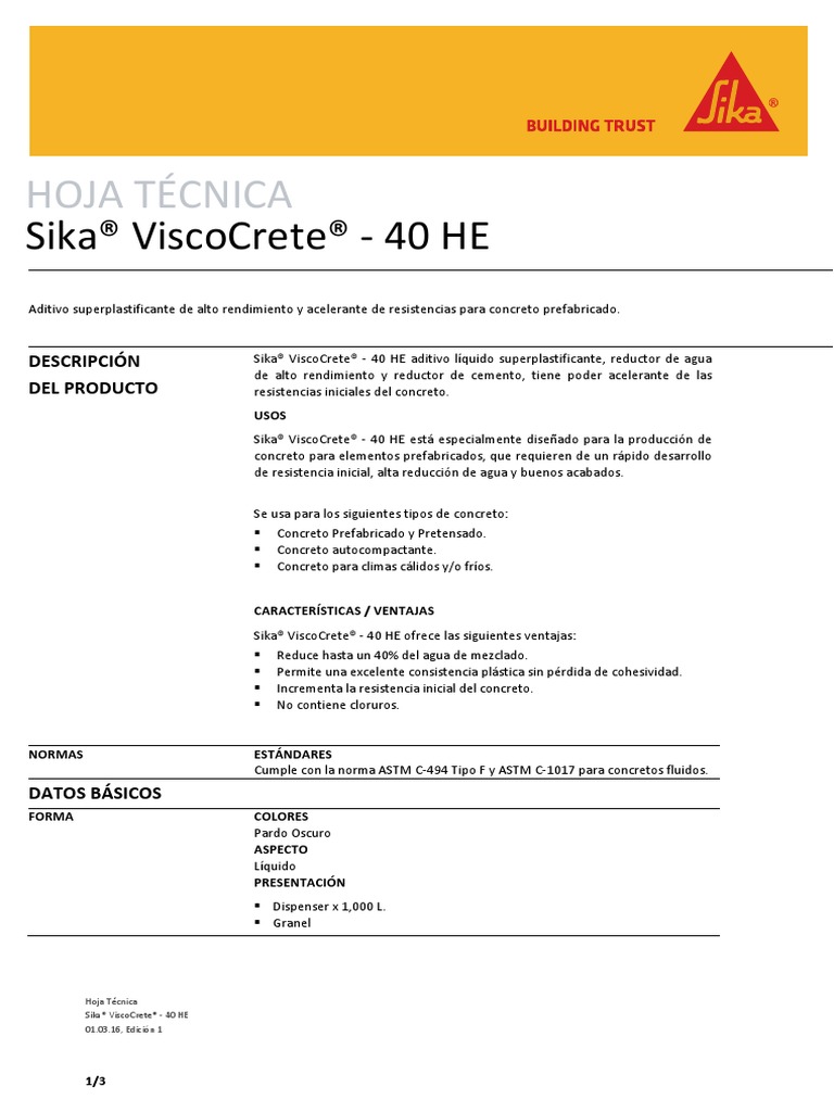HT Sika ViscoCrete 40 HE | PDF | Hormigón | Cemento