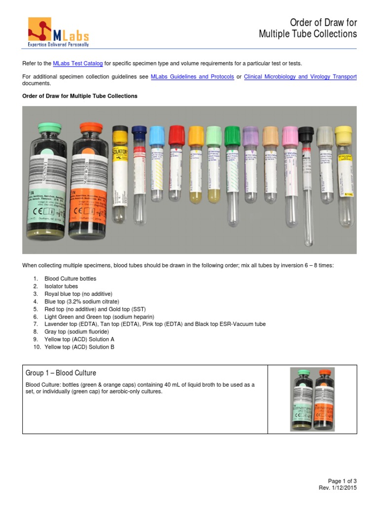 Order of Draw for Blood Collection | PDF | Clinical Pathology | Hematology