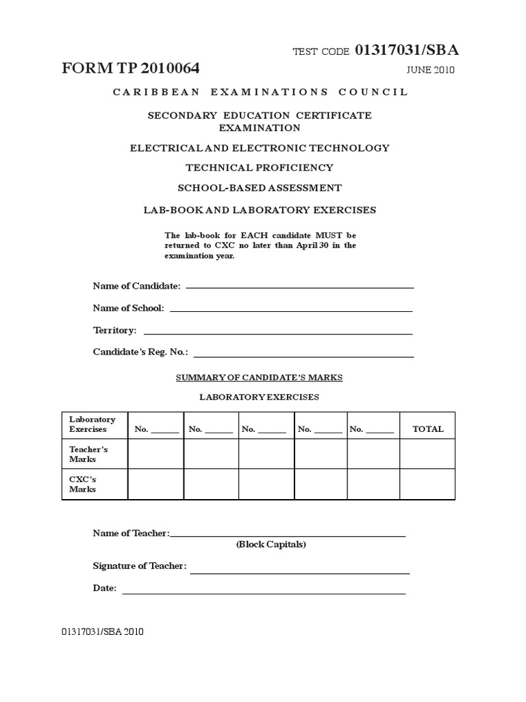 CXC - Csec - Electrical Electronnics - Sba Booklet 2010 | PDF | Logic ...