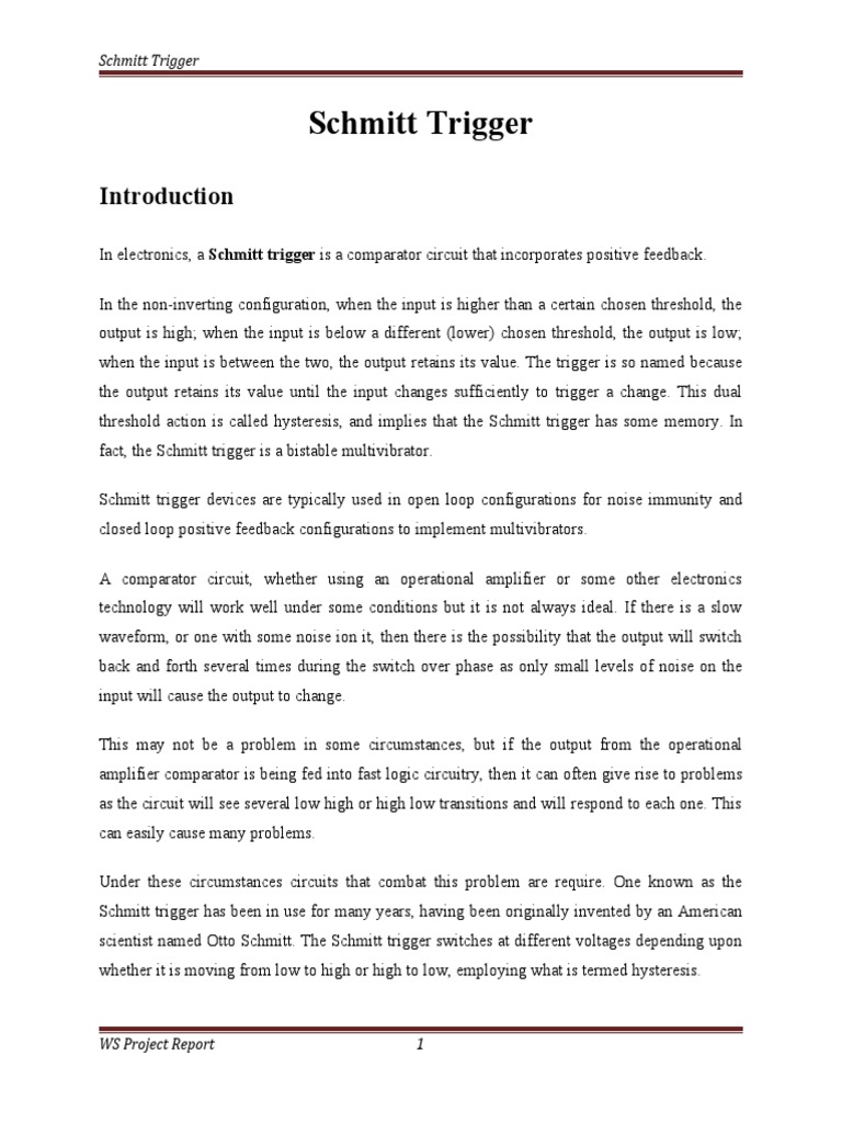 Schmitt Trigger Report | PDF | Electromagnetism | Electrical Engineering