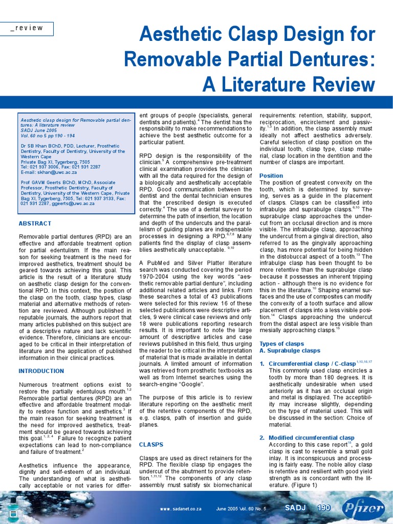 Aesthetic Clasp Design For Removable Par | PDF | Dentures | Dentistry