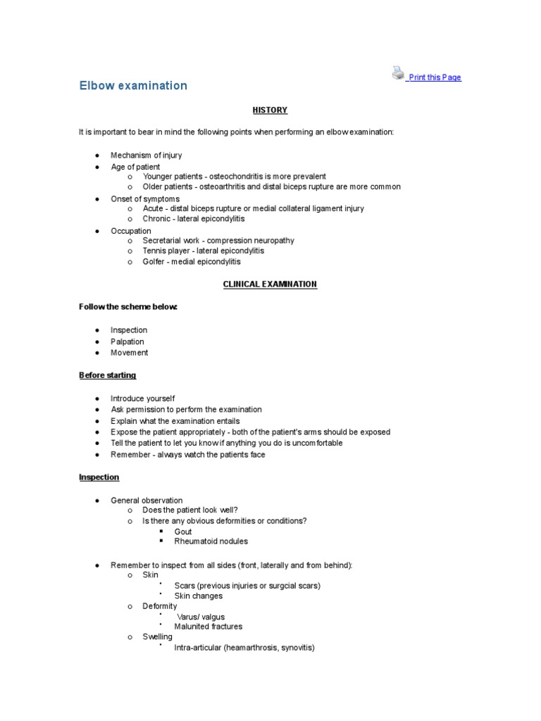 Elbow Examination | PDF | Elbow | Anatomical Terms Of Motion