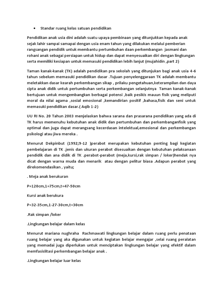 Standar Ruang Kelas Satuan Pendidikan | PDF