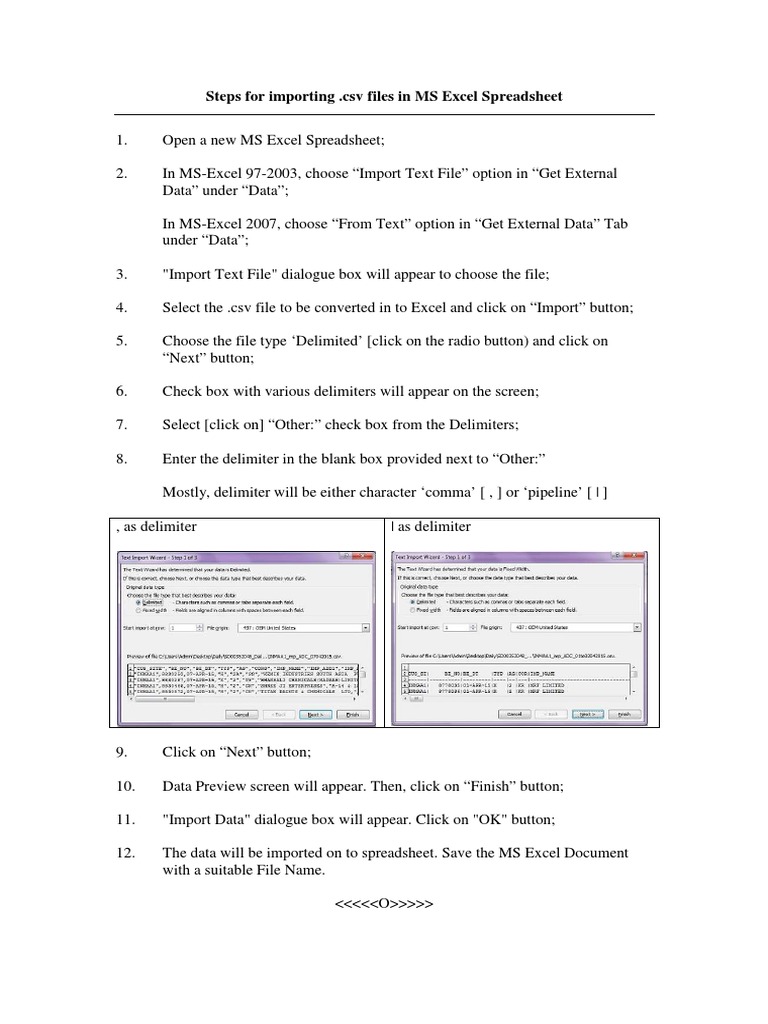 Steps For Importing CSV Files in MS Excel | PDF