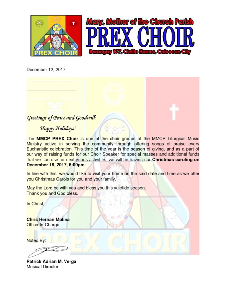 PREX Caroling Letter | Catholic Liturgy | Christmas