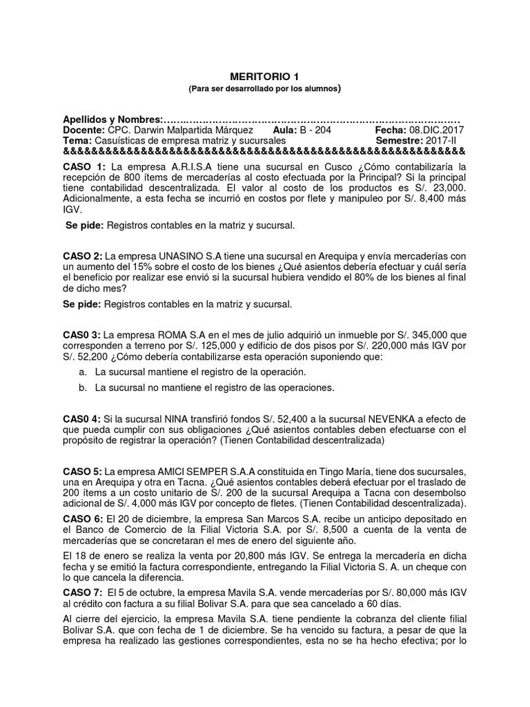 2 Meritorio Sucursales 1 2 3 4 5 6 | PDF | Contabilidad | Hoja de balance