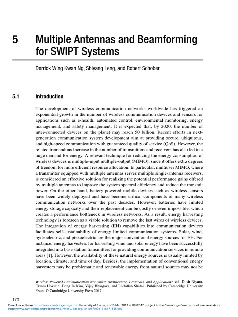 Multiple Antennas and Beamforming For SWIPT Systems: Derrick Wing Kwan ...