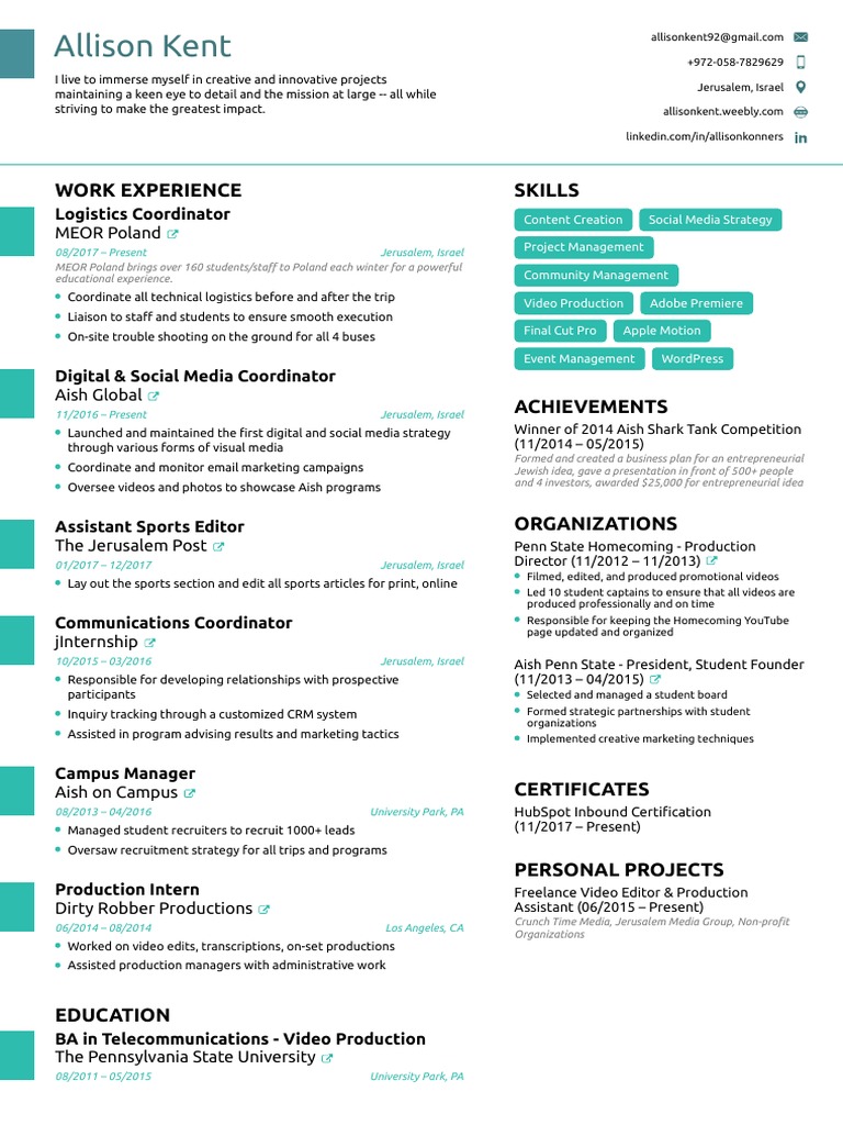Allison Kent Resume | PDF | Pennsylvania State University | Social Media