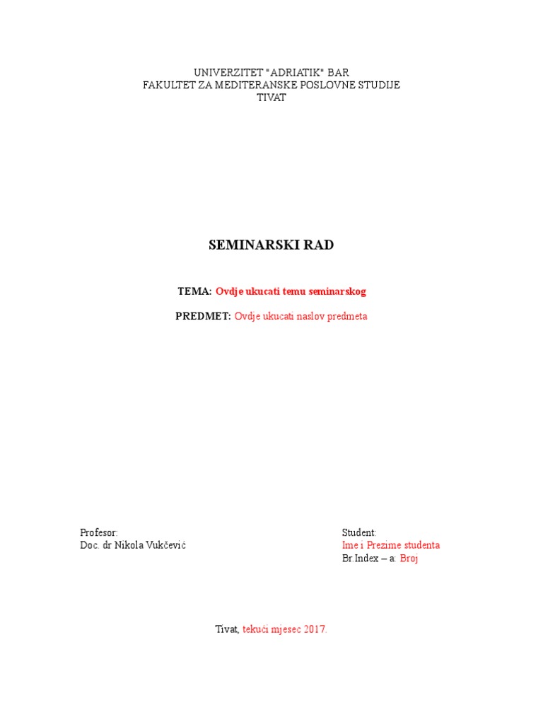 Okvir Seminarski Rad 2017 | PDF