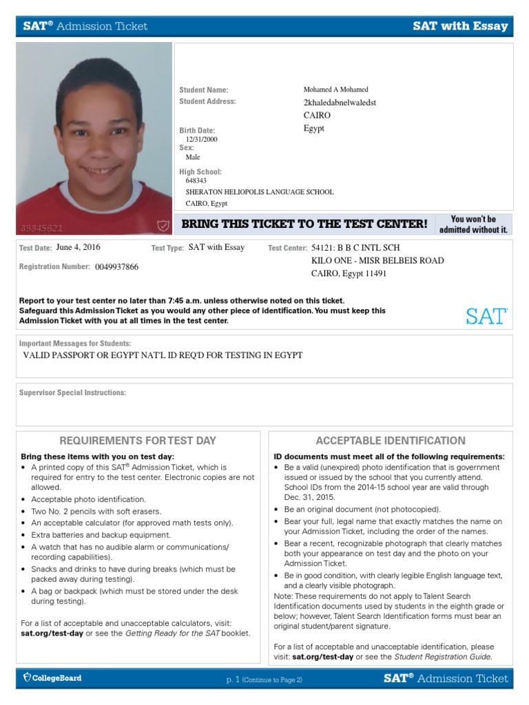 Admission Ticket | PDF | Identity Document | Sat
