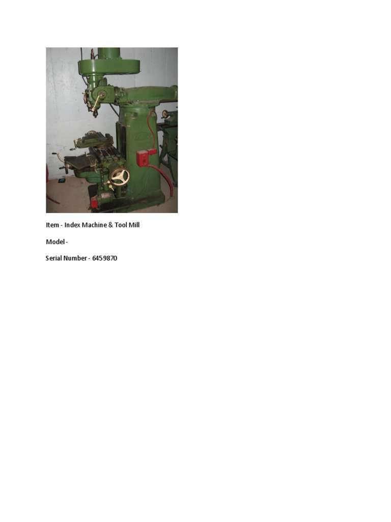 Mill, Index Machine & Tool 6459870 | PDF