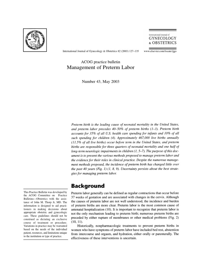 ACOG Guidelines for Preterm Labor Management | PDF | Wellness | Science ...