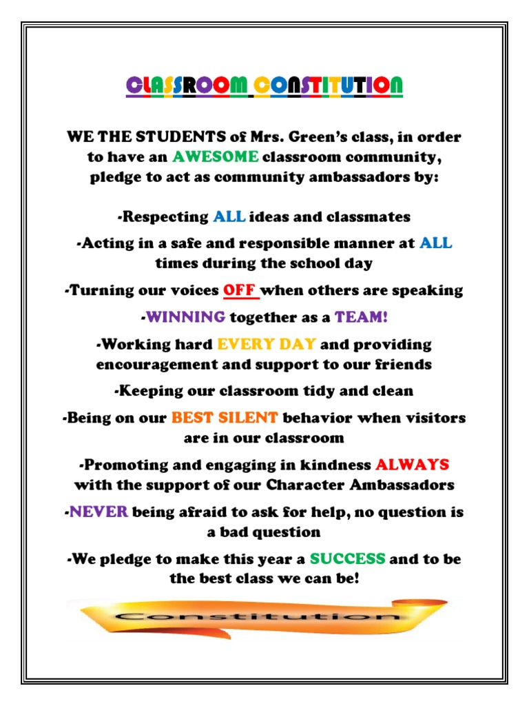 Classroom Constitution Rules | Schools