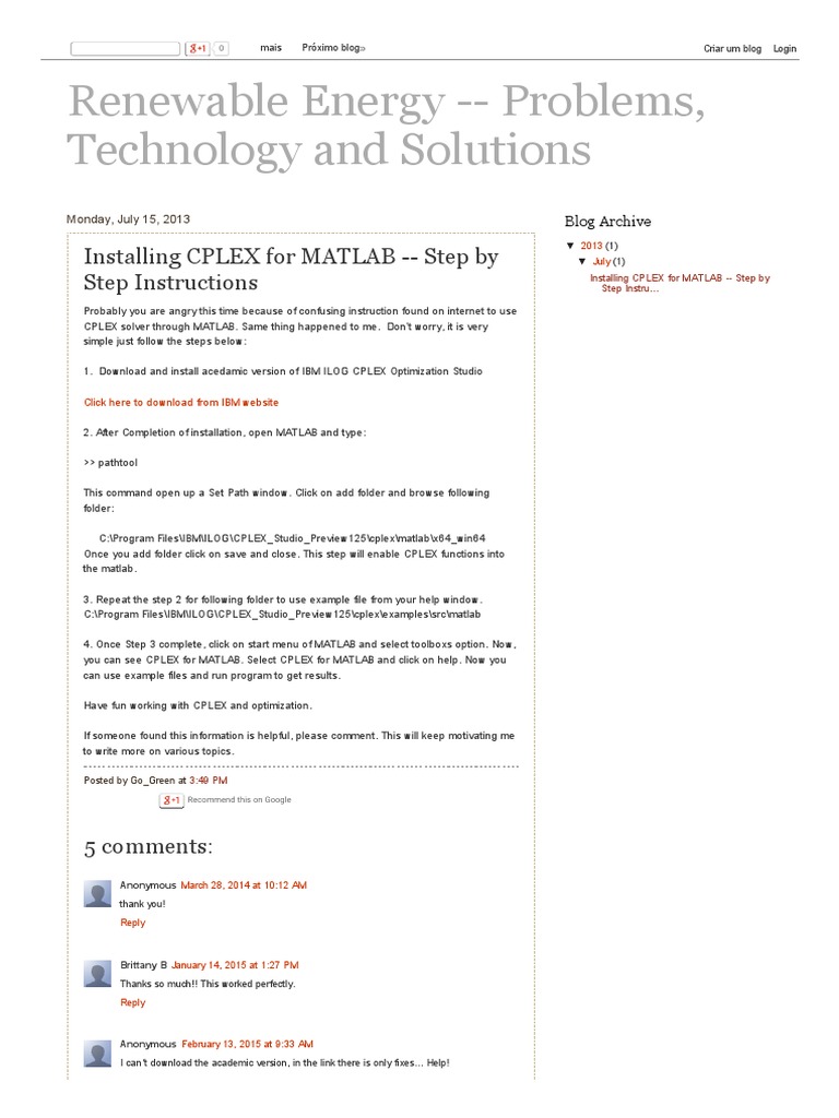 Cplex For Matlab - Tutorial | PDF | Matlab | Computer File