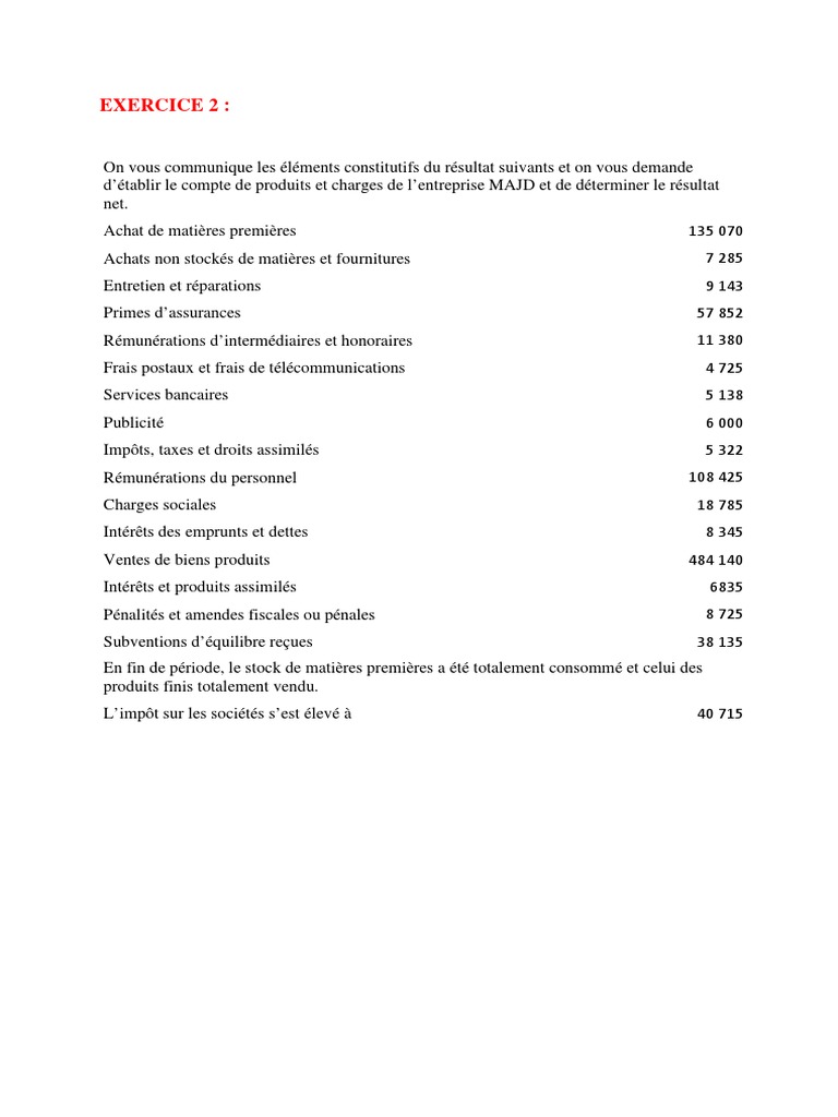 CPC Exercice | PDF | Finance et gestion monétaire