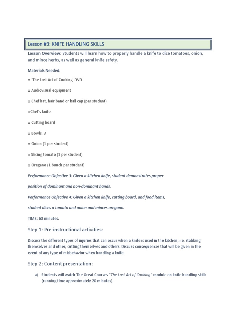 Lesson #3: Knife Handling Skills