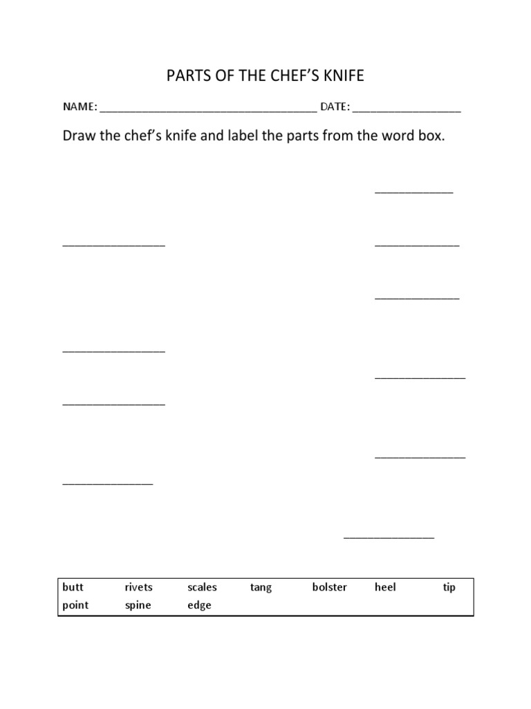 Parts of A Chefs Knife Handout | PDF
