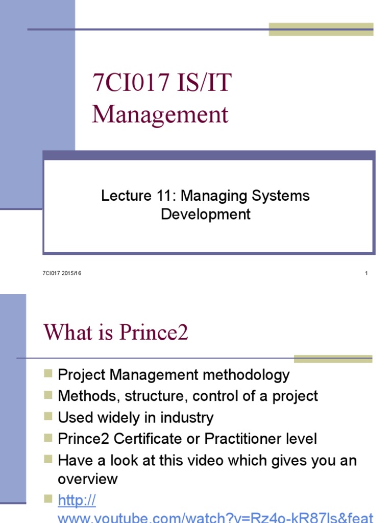 Lecture 11 - Managing Systems Development | PDF | Production And Manufacturing | Accountability