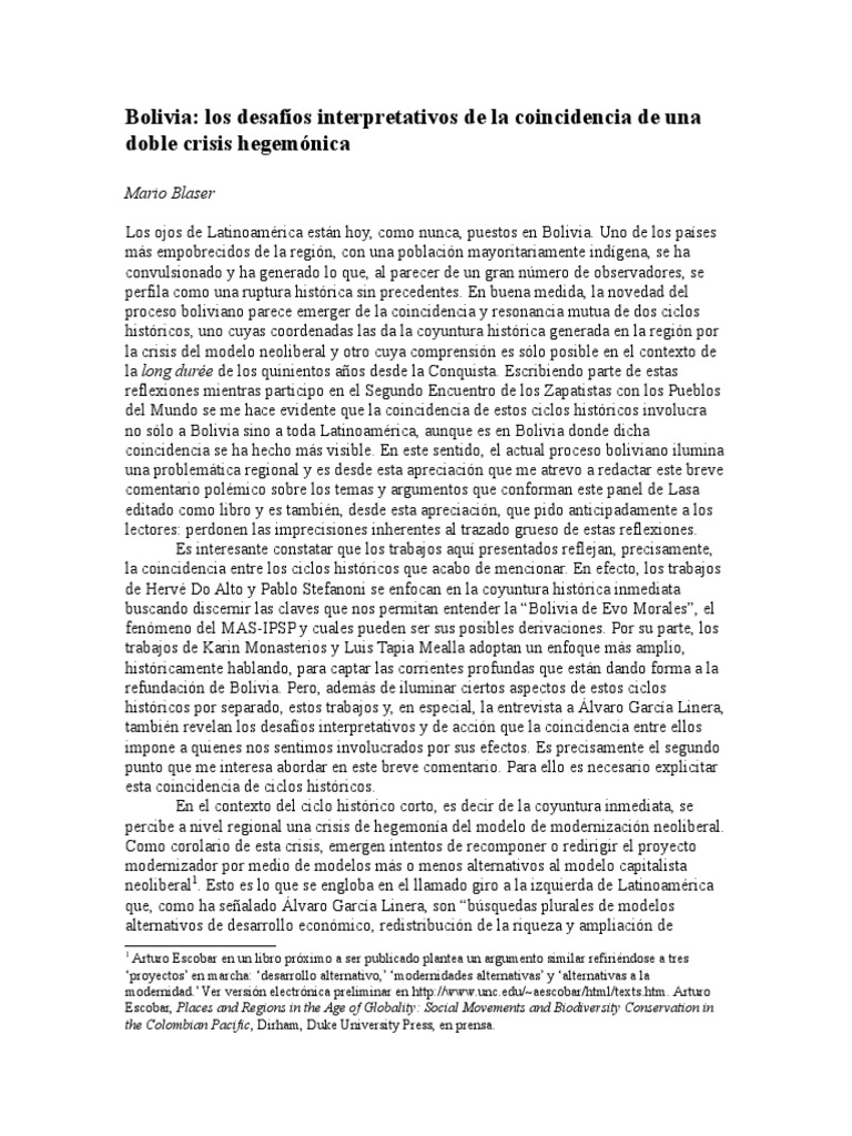 Mario Blaser - Bolivia, Los Desafíos Interpretativos de La Coincidencia ...