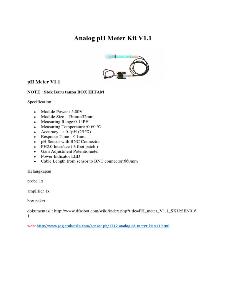 Analog PH Meter Kit V1.1 | PDF | Sensor | Measuring Instrument