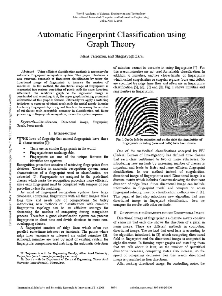 Automatic Fingerprint Classification Using Graph Theory Pdf Fingerprint Graph Theory