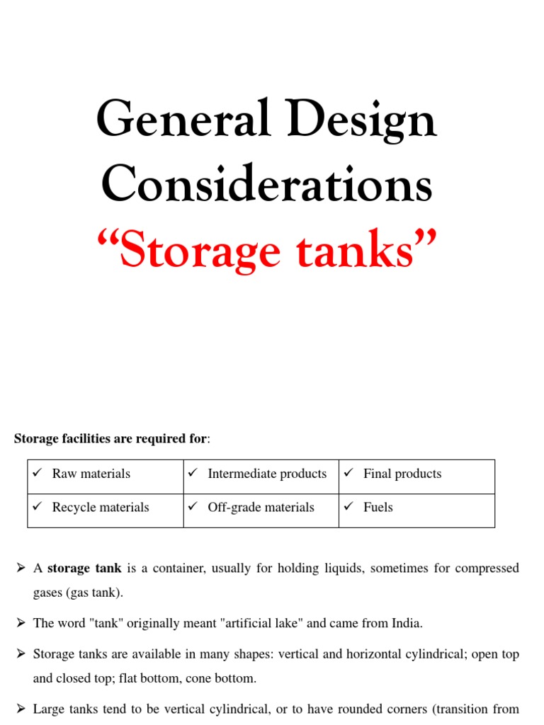General Design Considerations: "Storage Tanks" | PDF | Phases Of Matter ...