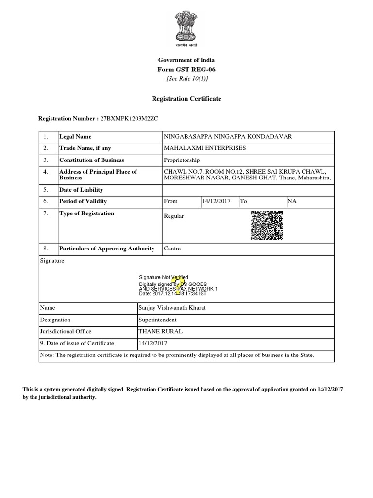Form GST REG-06: Government of India | PDF | Sole Proprietorship | Taxes
