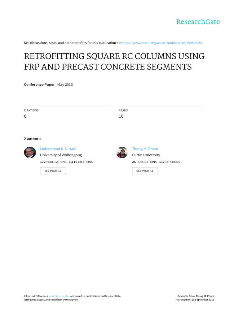 Retrofitting Square RC Columns Using FRP and Precast Concrete Segments ...