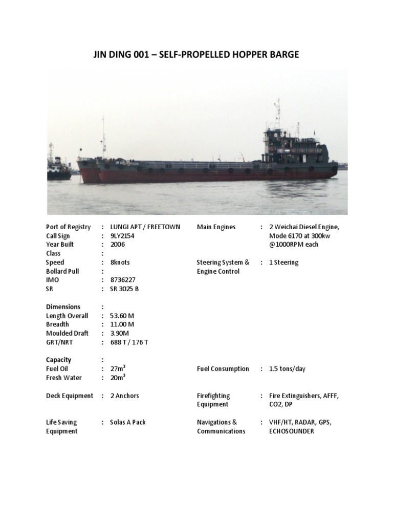 JIN 001 Self-Propelled Hopper Barge | PDF | Technology & Engineering