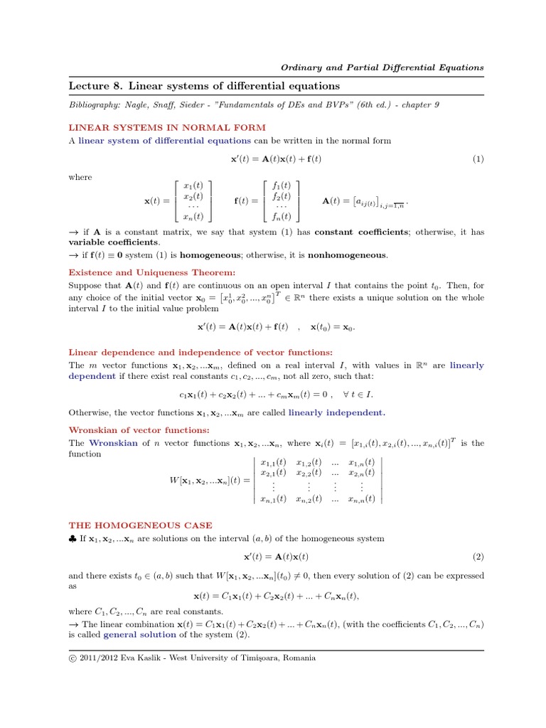 Lecture 8. Linear Systems of Differential Equations | Download Free PDF | Eigenvalues And ...