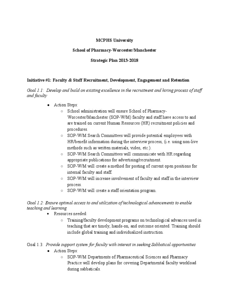 SOP WM Strategic Plan | PDF | Curriculum | Pharmacy